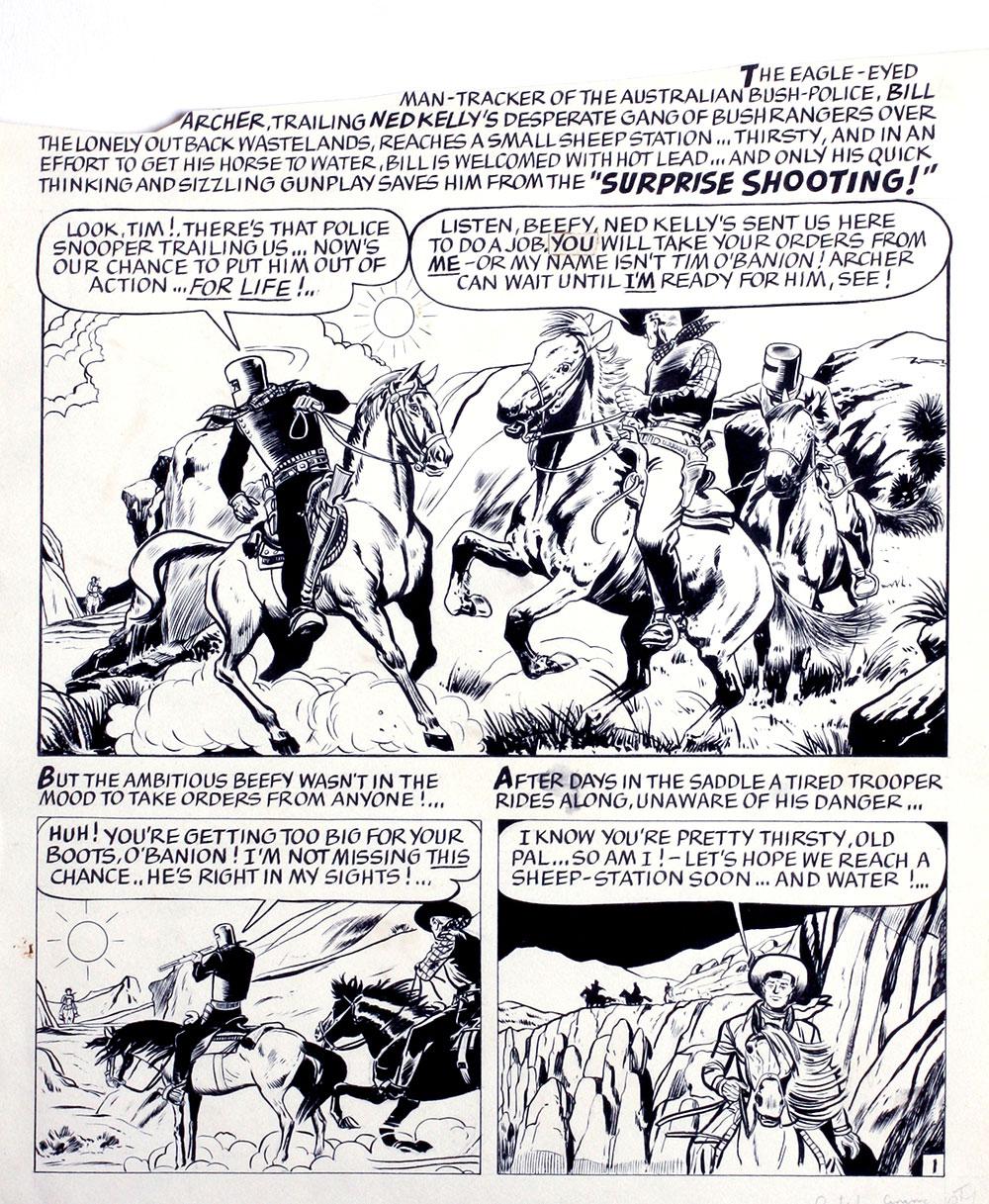 Ned Kelly gang, 1950s Manuscript layout of comic strip by Kelly, Ned ...