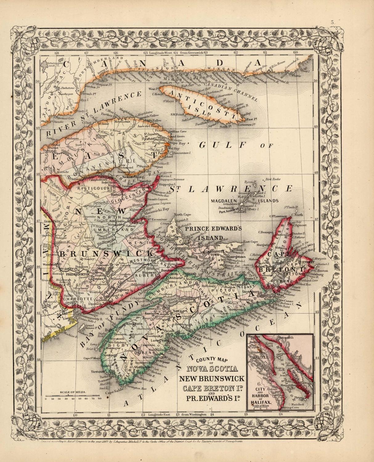 County Map of Nova Scotia New Brunswick Cape Breton and Pr. Edwards ...