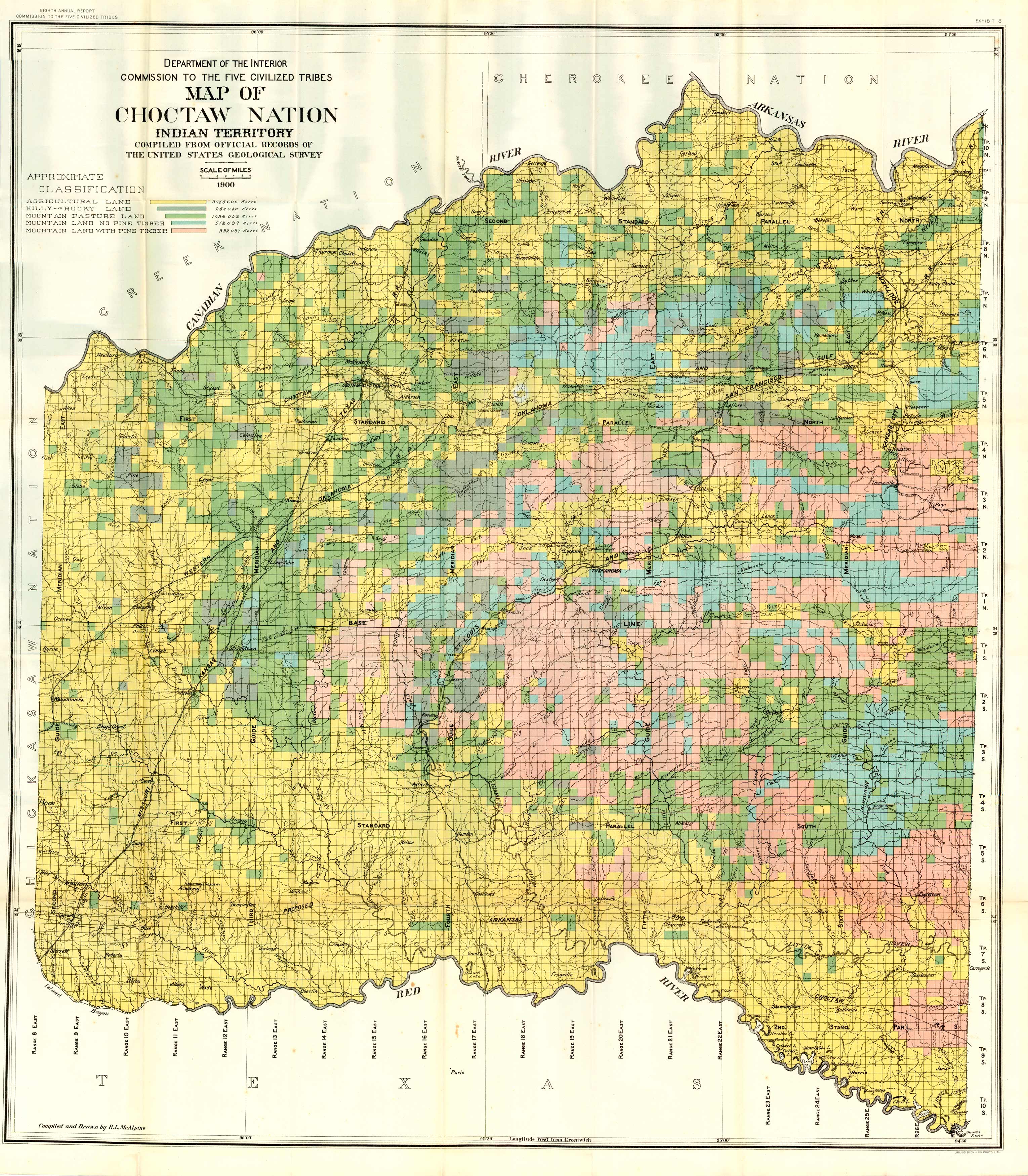 Commission to the Five Civilized Tribes - Map of Choctaw Nation Usgs ...