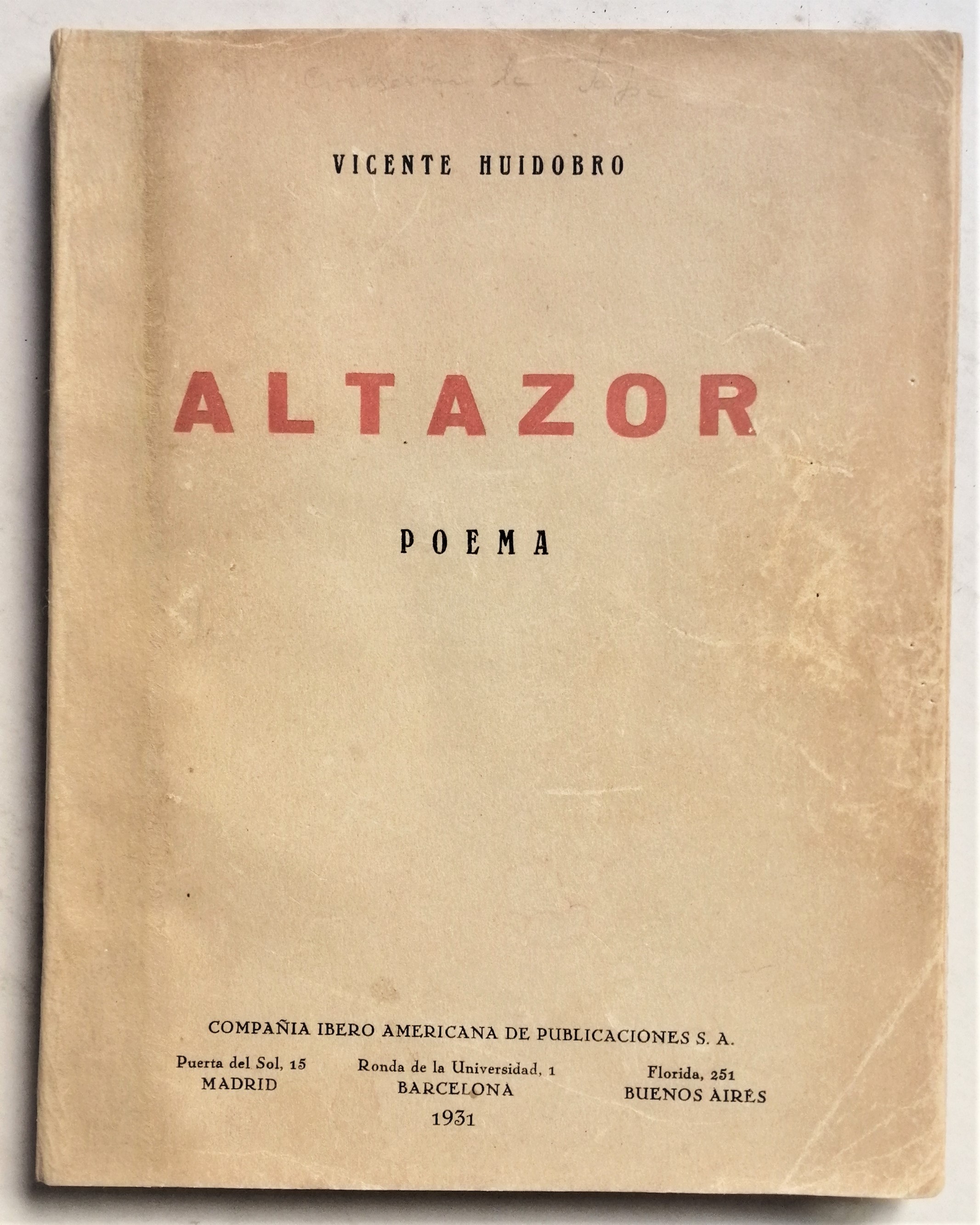 Altazor. Poema Vicente (Vincent) Huidobro Poesía Hispanoamericana ...