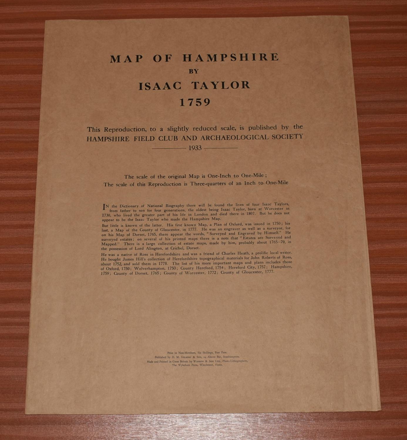 Map of Hampshire by Isaac Taylor 1759. Isaac Taylor Reproduction Maps ...