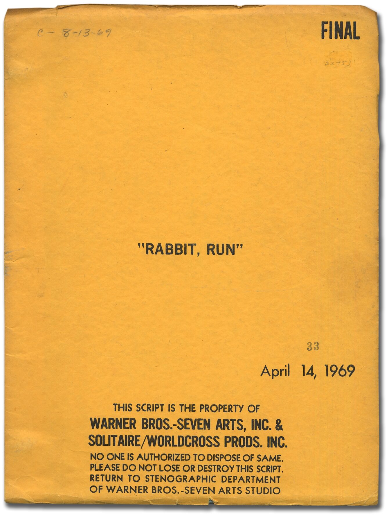 [Screenplay]: Rabbit, Run by (UPDIKE, John). KREITSEK, Howard B.: Near ...