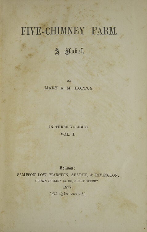 Five-Chimney Farm. A Novel by Mary A. M. Hoppus von [Marks, Mary, Mrs ...