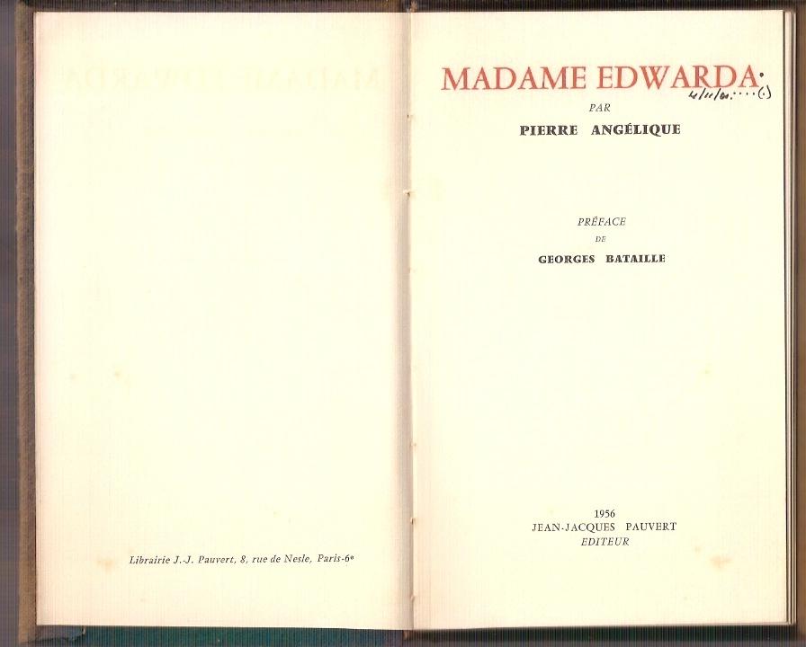 MADAME EDWARDA by PIERRE ANGELIQUE (Georges Bataille): Very Good ...