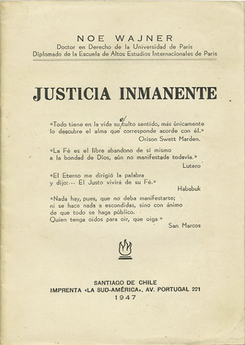 Justicia Inmanente by Wajner, Noe: A very good or better copy. Stapled ...