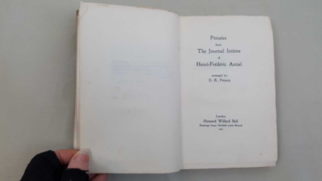 Pensees from The Journal Intime of Henri-Frederic Amiel by Petano, D K ...