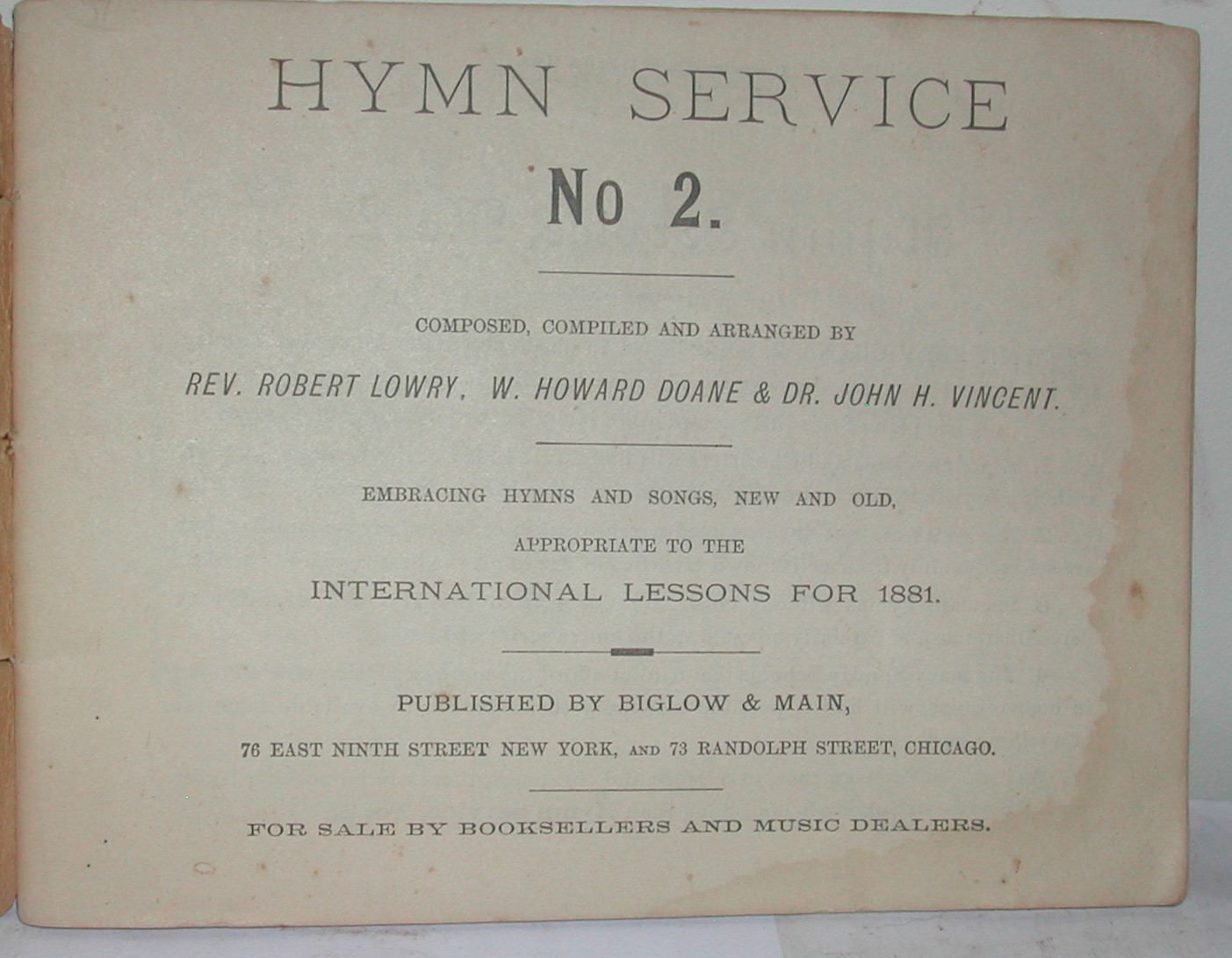 Hymn Service For The Sunday School: No. 2 by Lowry, Robert Rev., Doane ...