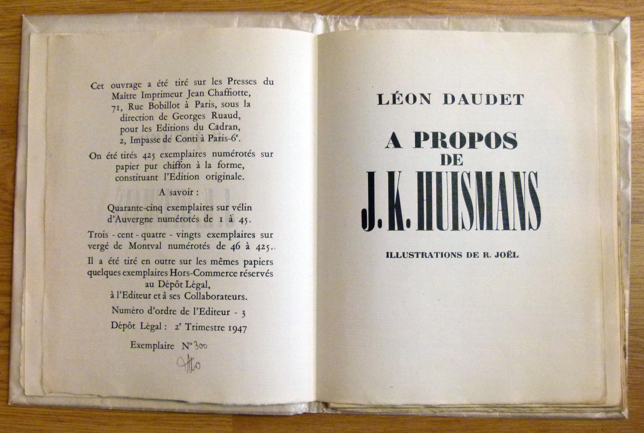A PROPOS DE J. K. HUISMANS. by DAUDET Léon | Librairie de l'Univers