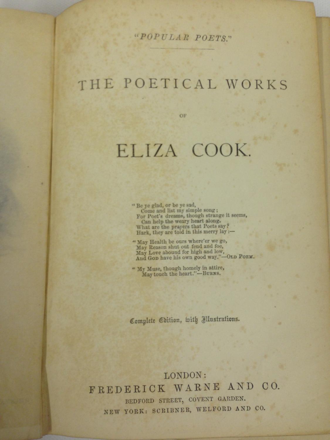 The Poetical Works Of Eliza Cook by Cook, Eliza: Good Hardcover ...