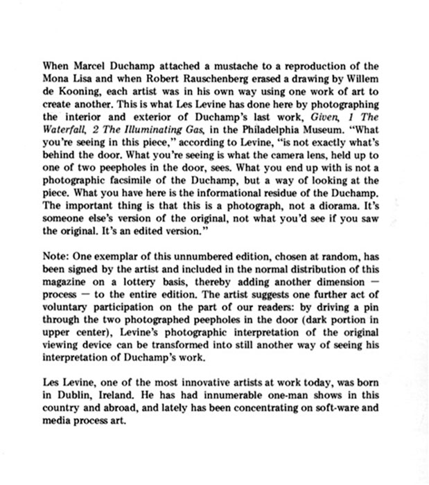 Untitled (after Duchamp, "Given, 1 The Waterfall, 2 The Illuminating ...