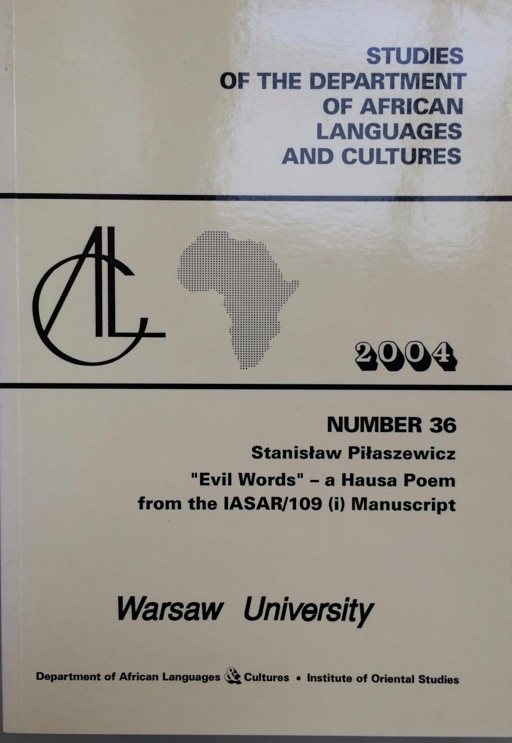 "Evil Words" - a Hausa Poem from the IASAR/109 (i) Manuscript. Studies ...