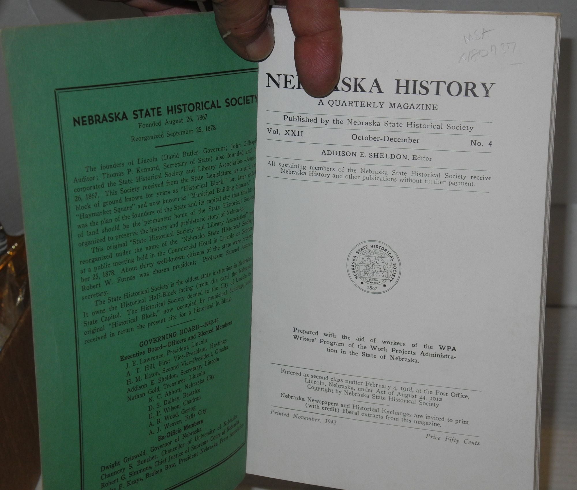 Nebraska history: a quarterly magazine, vol. xxii, no. 4, October ...
