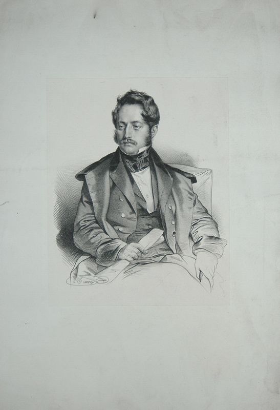 Portrait. Halbfigur sitzend, eine Papierrolle in der rechten Hand ...