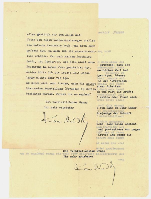 2 typed letters signed ("Kandinsky"). de Kandinsky, Wassily, Russian ...