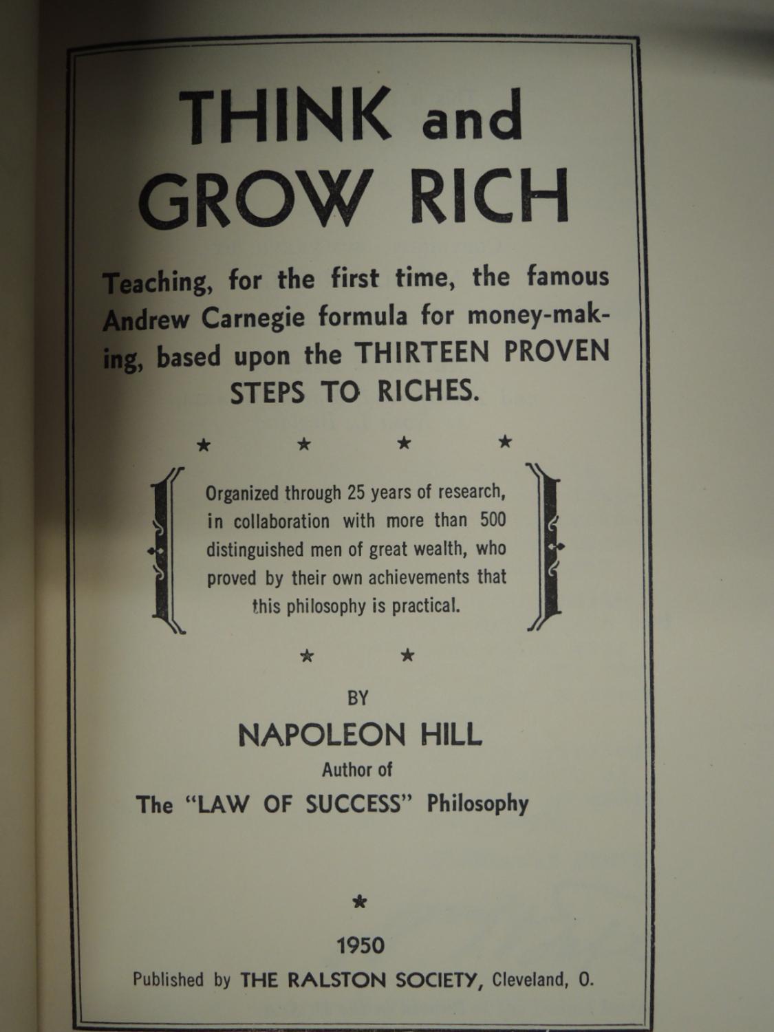 Think and Grow Rich 1950 by Hill, Napoleon: GOOD. JACKET: TORN DJ HARD ...