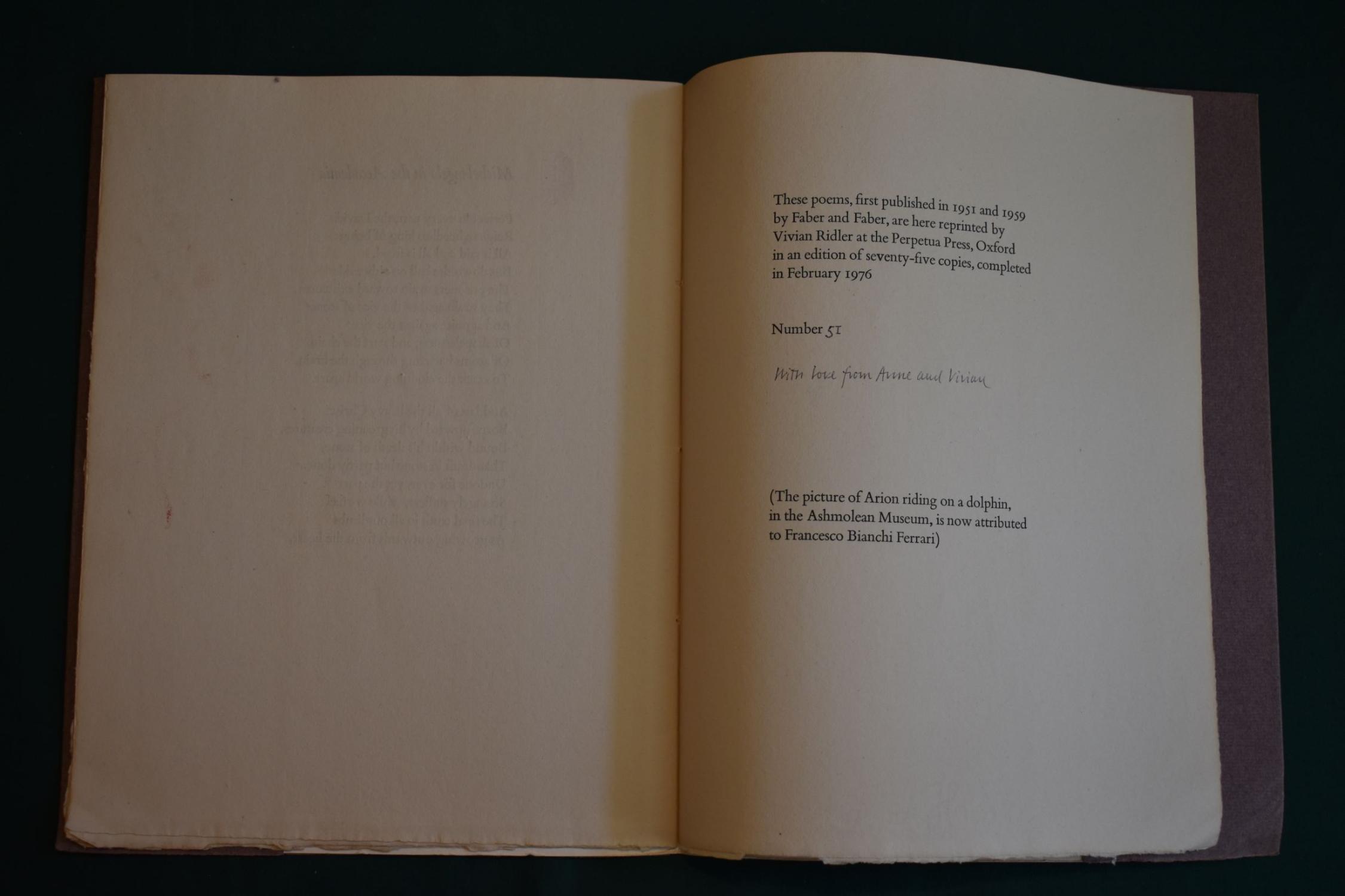 Italian Prospect: Six poems. von (Perpetua Press) Ridler (Anne).: Very ...