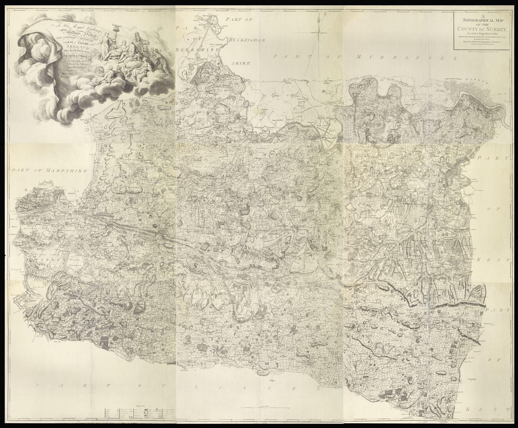 A Topographical Map Of The County Of Surrey In Which Is Expressed All