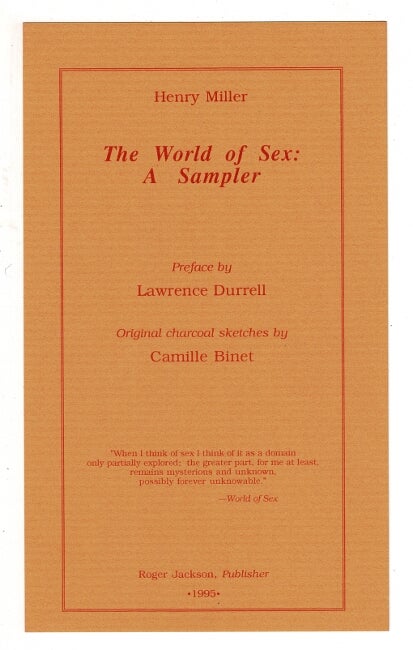 The World Of Sex A Sampler By Binet Camille Artist 1995 Signed By