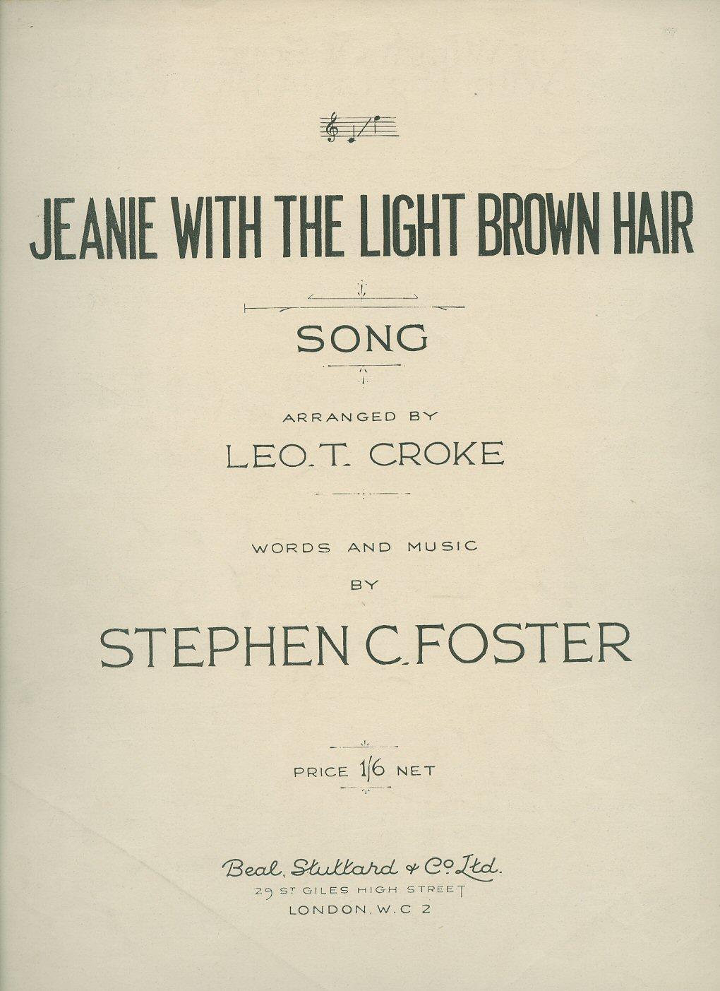 Jeanie With The Light Brown Hair [Piano Sheet Music] by Foster, Stephen ...