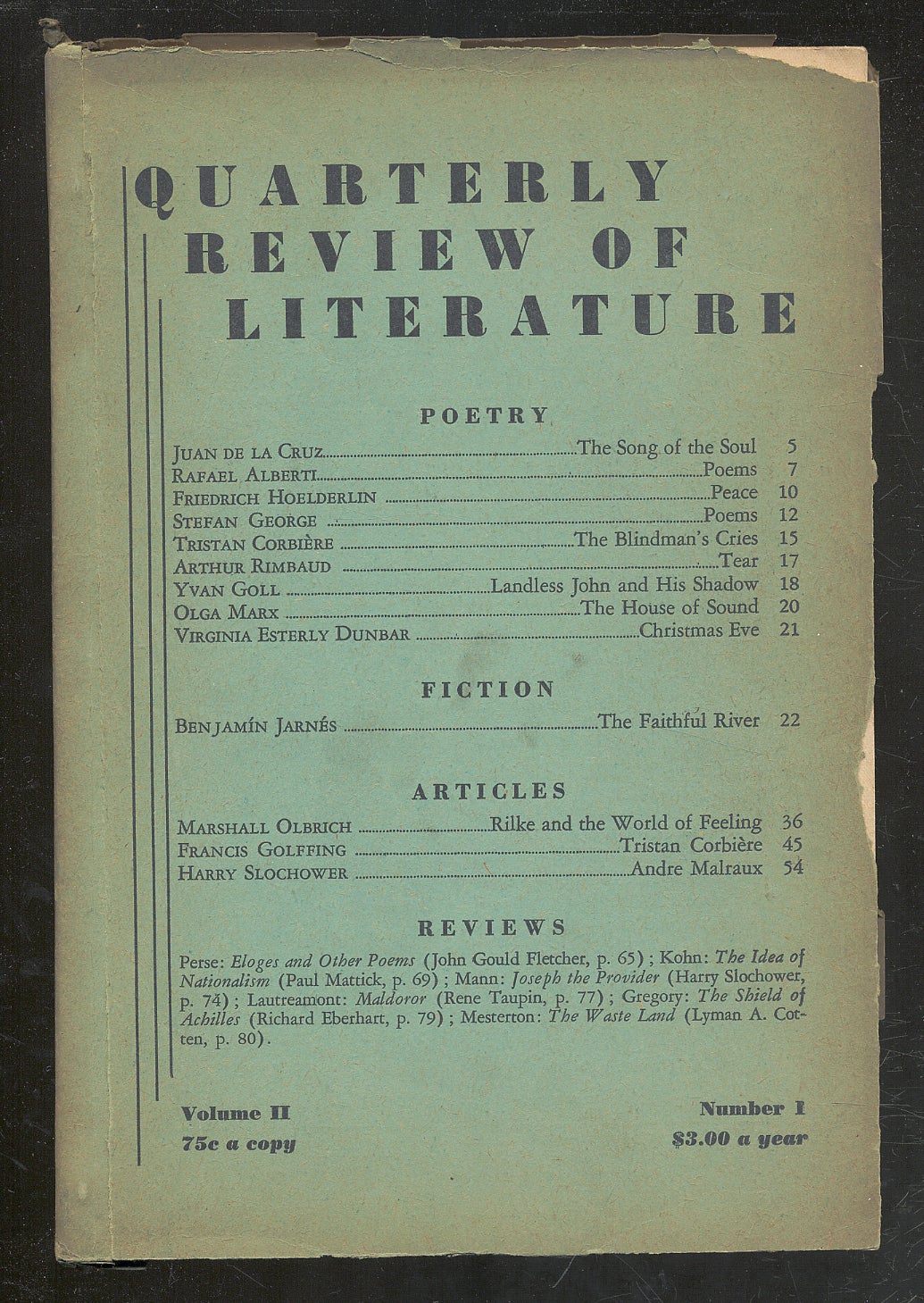 Quarterly Review of Literature, Fall 1944, Volume II, No. 1 by WEISS, T ...