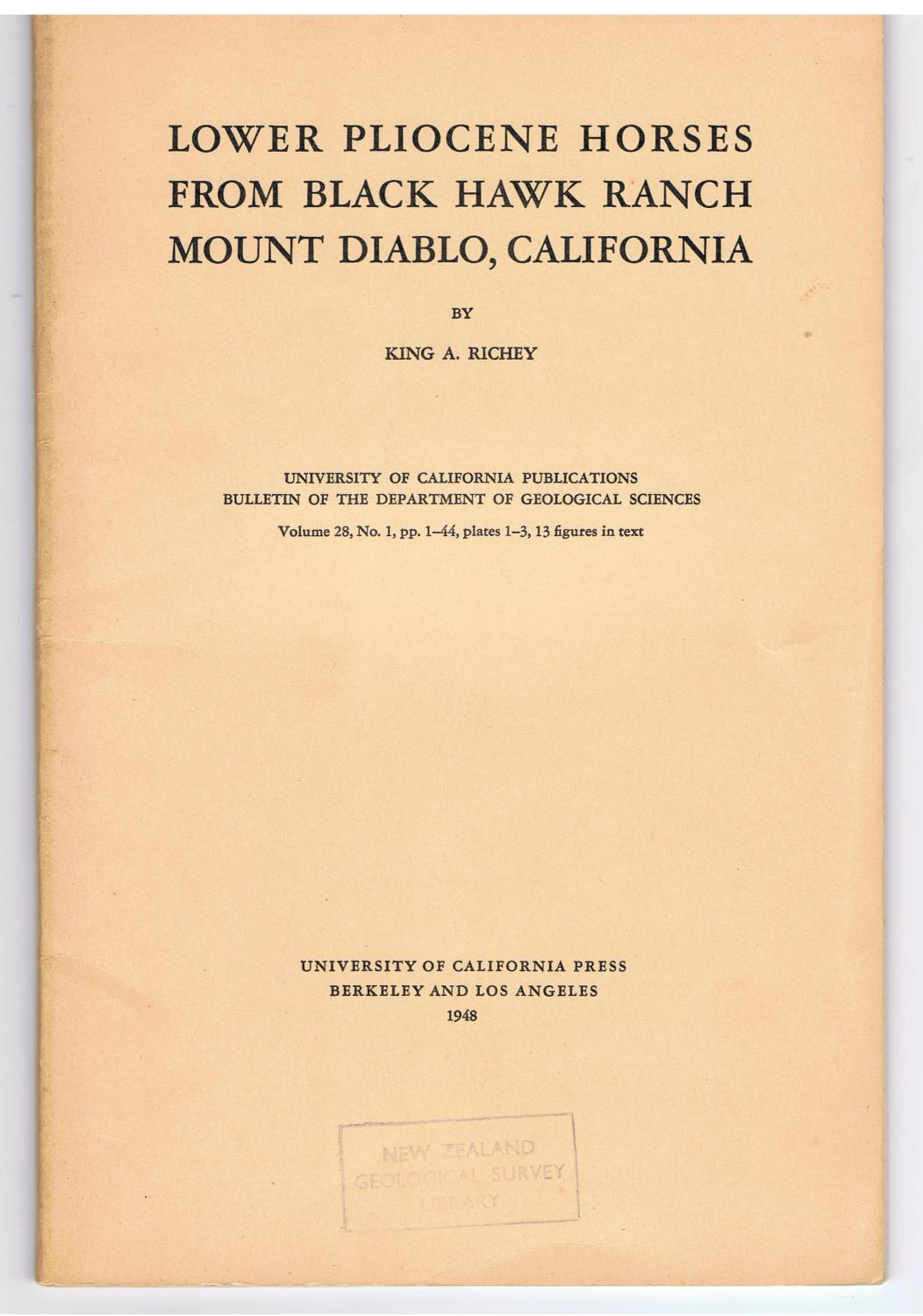 Lower Pliocene Horses from Black Hawk Ranch Mount Diablo, California ...