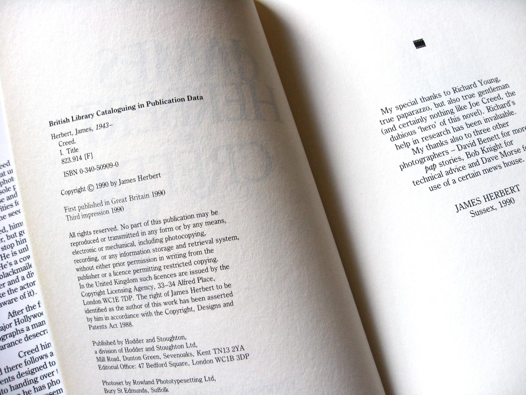 CREED [Author signed copy] by Herbert, James: Fine Hardcover (1990) 1st ...