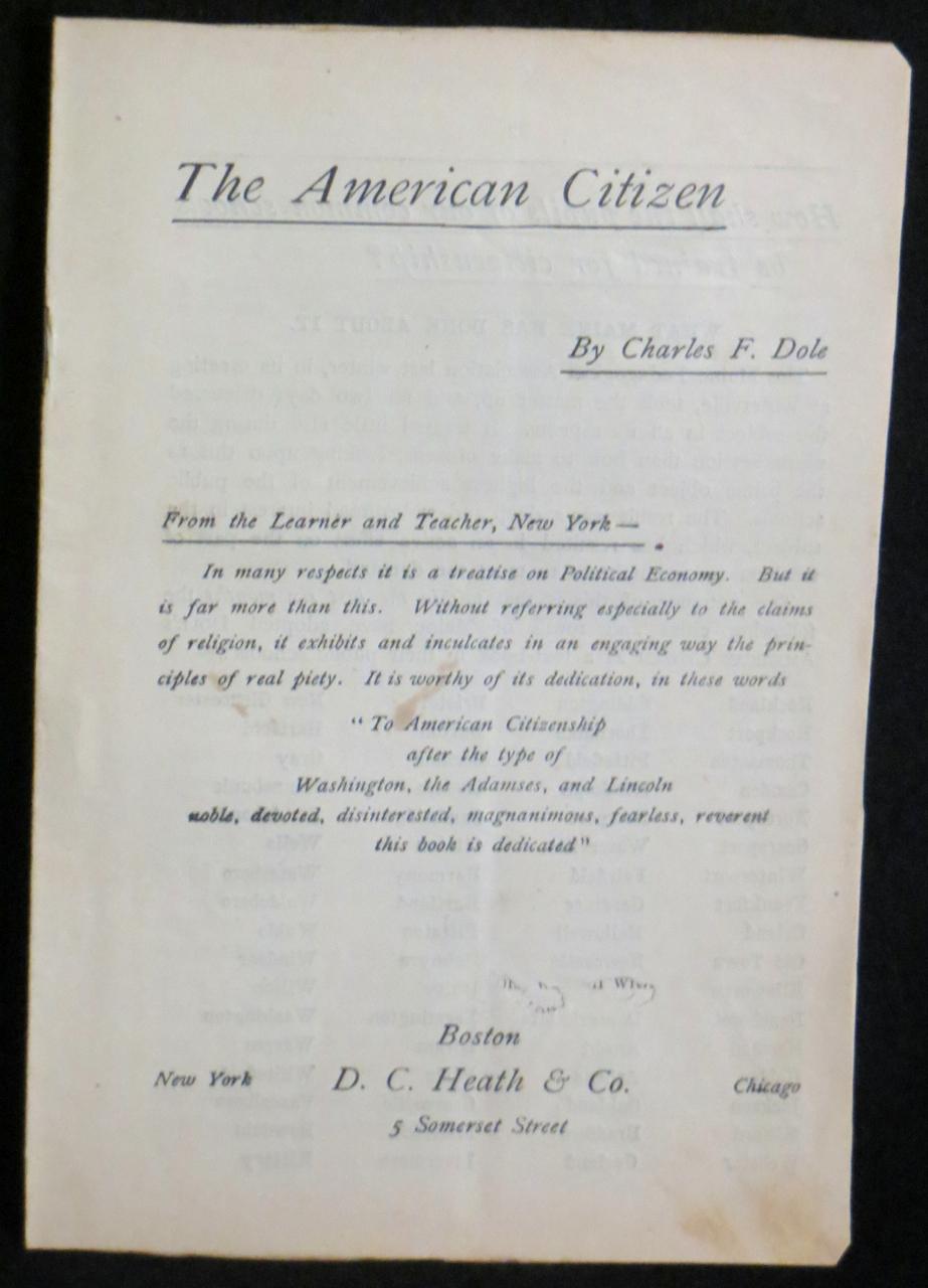 The American Citizen by Dole, Charles F. [Fletcher]: Very Good ...