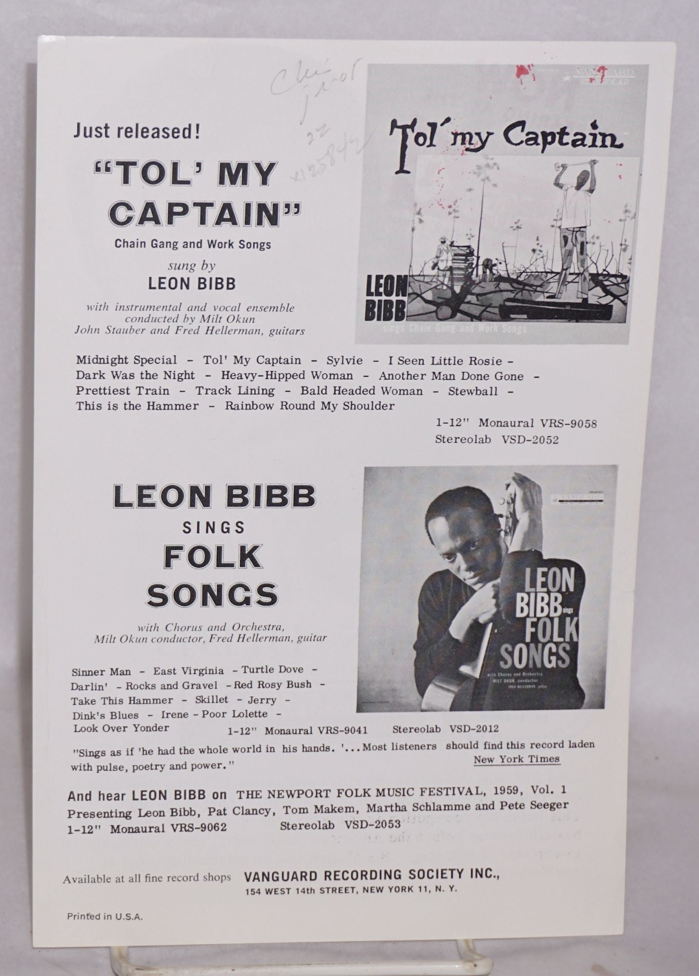 Leon Bibb records exclusively for Vanguard by [Bibb, Leon]: (1960 ...