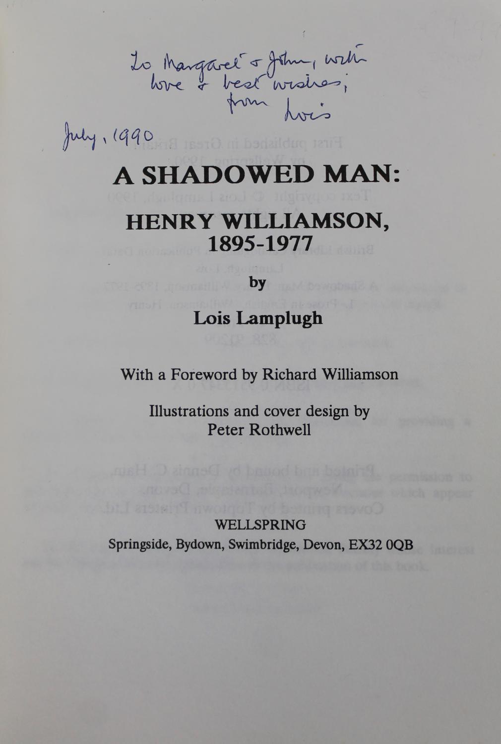 A SHADOWED MAN: HENRY WILLIAMSON, 1895-1977 by WILLIAMSON, Henry ...