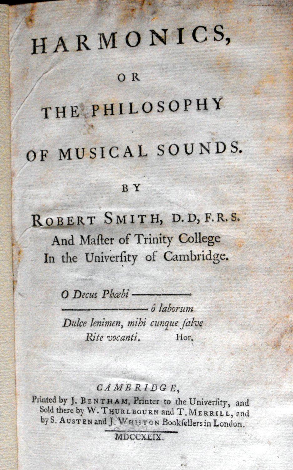 Harmonics, or The Philosophy of Musical Sounds. by SMITH (Robert ...