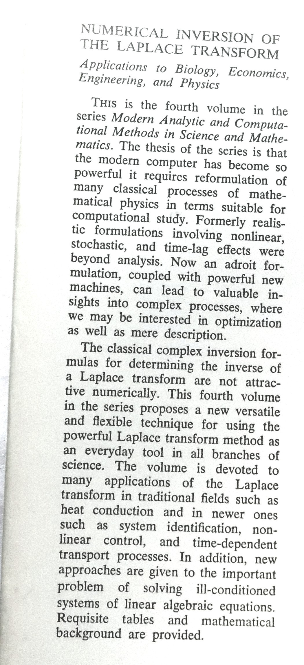 Numerical Inversion of the Laplace Transform: Applications to Biology ... Numerical Inversion of the Laplace Transform: Applications to Biology ...