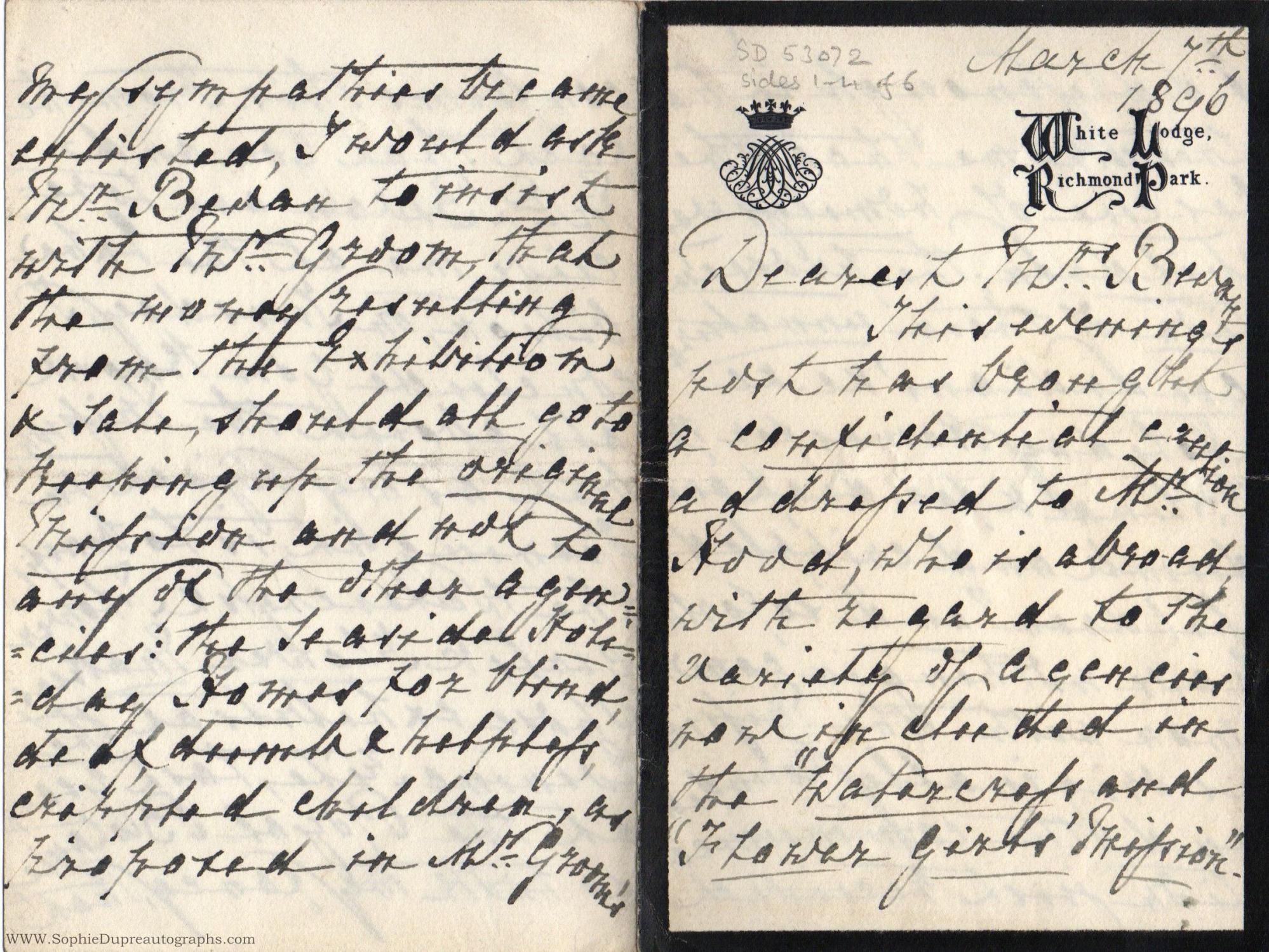 Autograph letter signed to 'Dearest Mrs Bevan', (Duchess of Teck, 1833 ...
