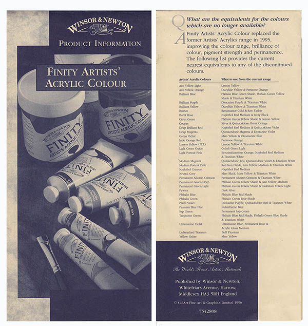 Finity Artists' Acrylic Colour: Fact Sheet by Winsor & Newton: Very ...