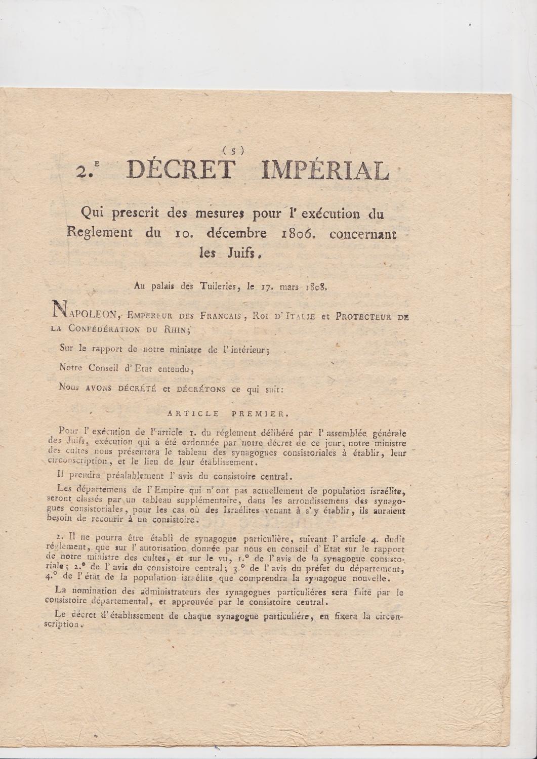 Décret impérial qui ordonne l'exécution d'un réglement du 10 décembre ...