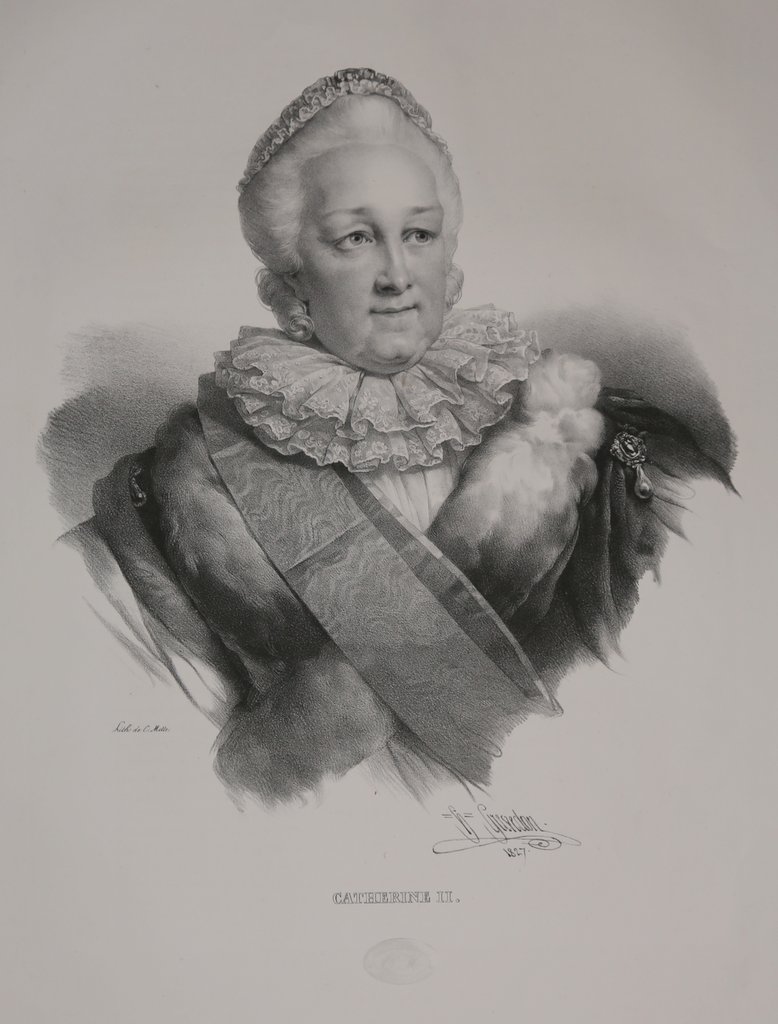 Portrait. Brustfigur. Lithographie von Henri Grevedon. Katharina II ...