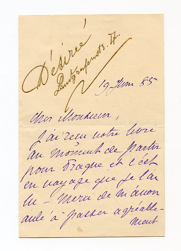 Autograph letter signed. von [Tchaikovsky, Pyotr Ilyich]. - Artôt ...