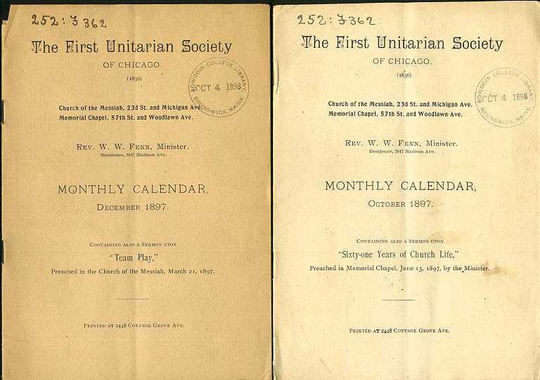 First Unitarian Society of Chicago (1836) Monthly Calendar, October ...