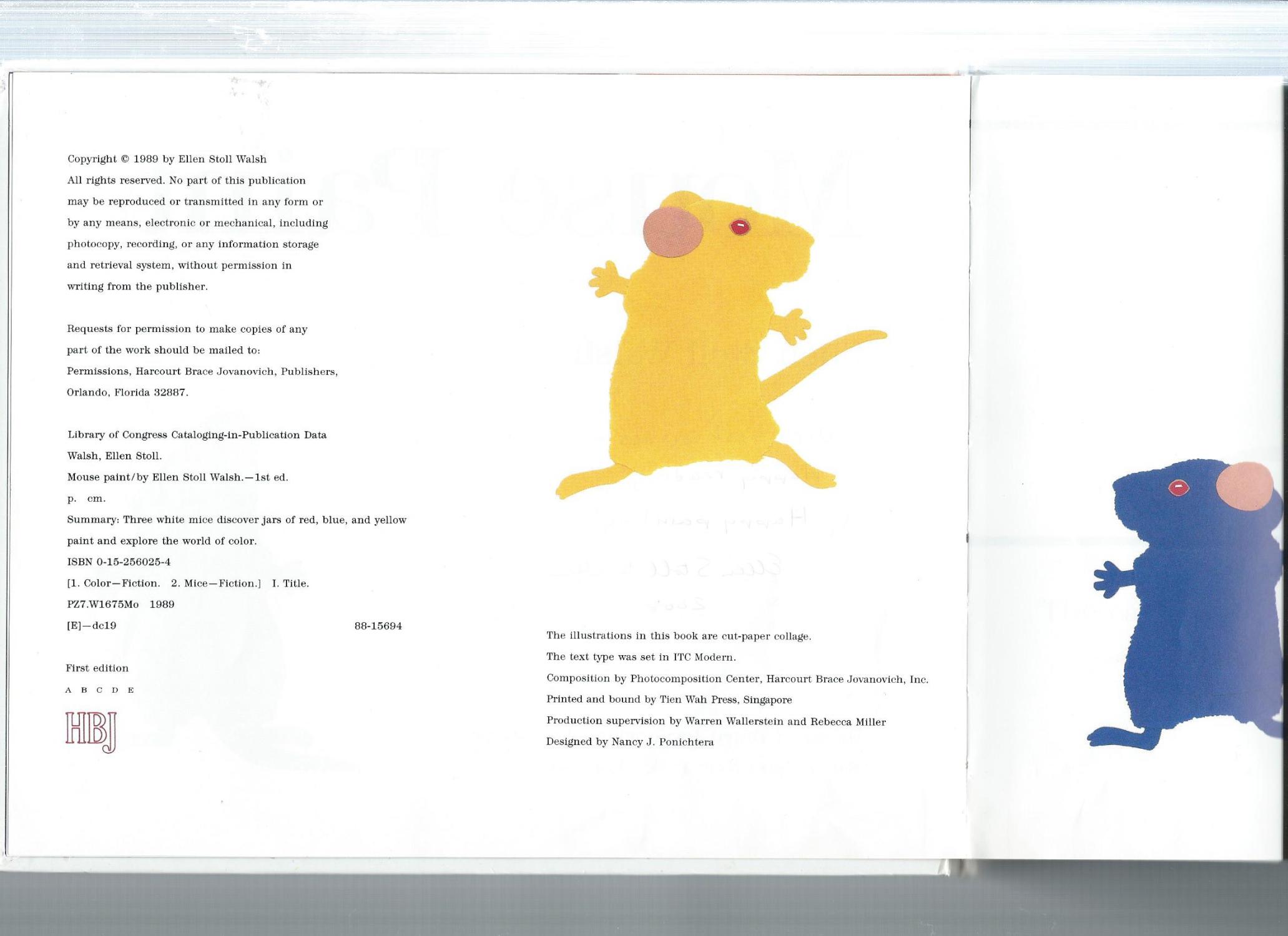 MOUSE PAINT by Walsh, Ellen Stoll: Very Good Hardcover (1989) 1st ...