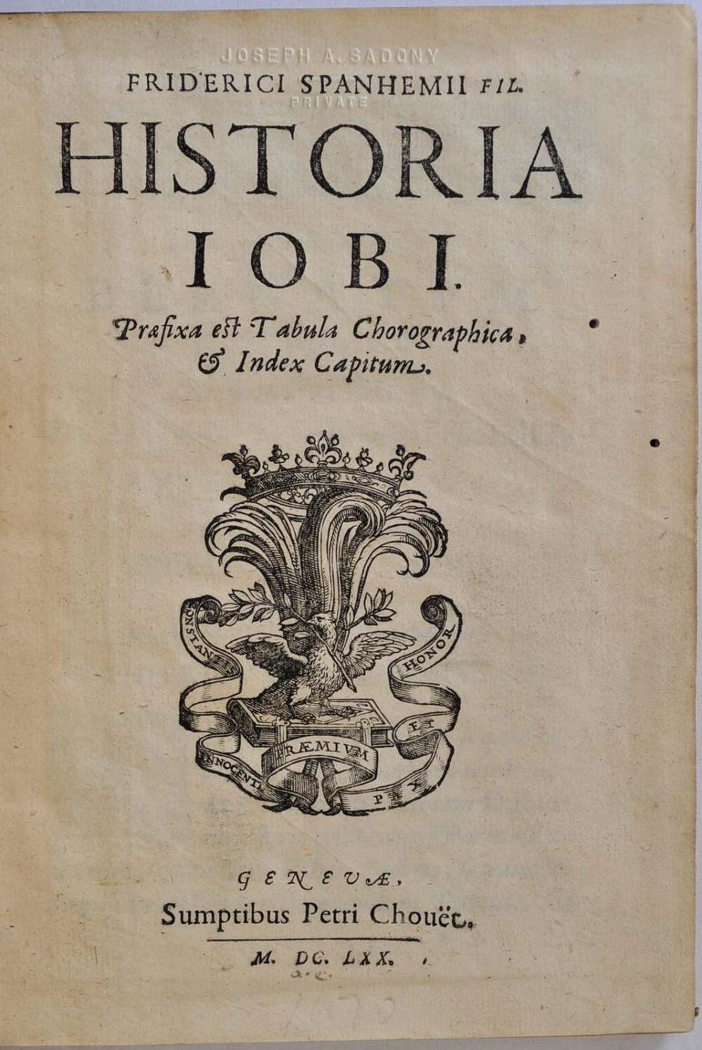 Historia Iobi. Praefixa est Tabula Chorographica, & Index Capitum. von ...