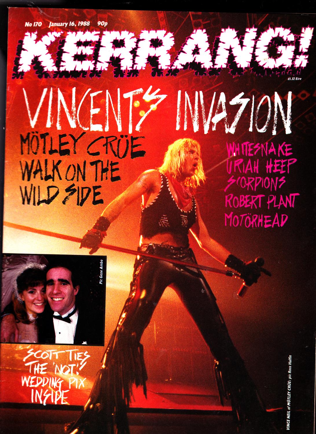 KERRANG Magazine. Number 170. January 16, 1988. Front cover: Vincent ...