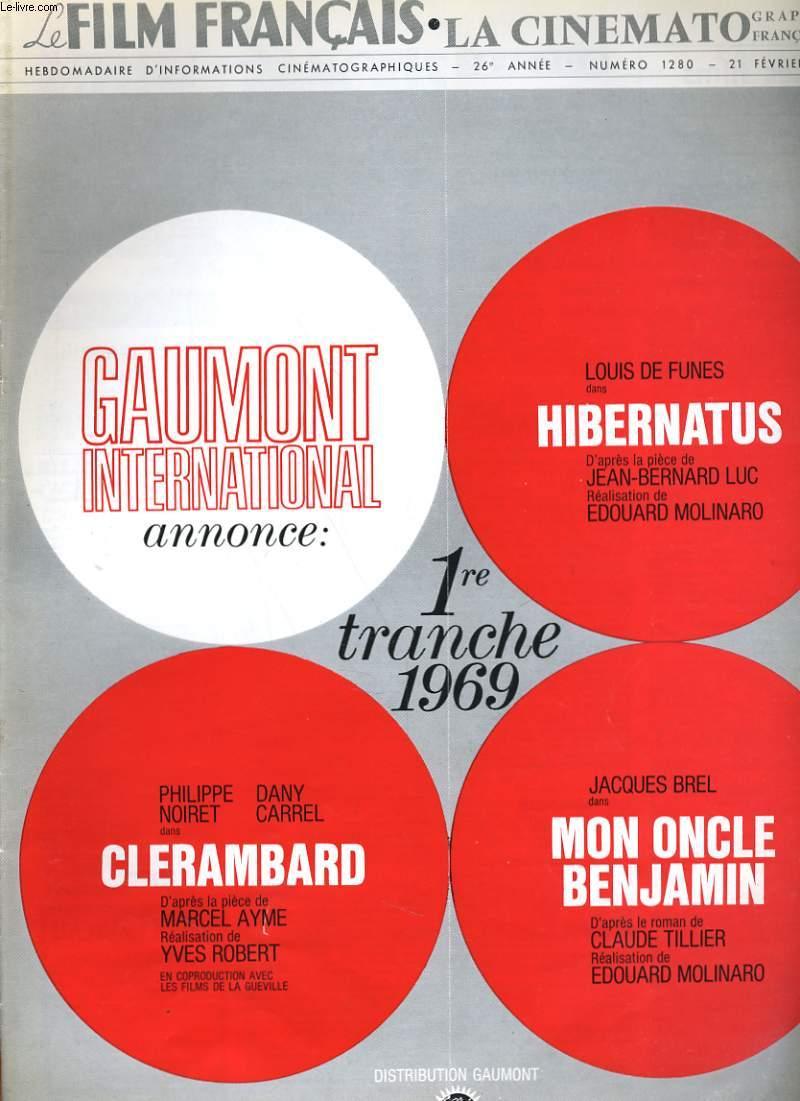 LE FILM FRANCAIS - N° 1280 - GAUMONT INTERNATIONAL ANNONCE: 1er TRANCHE 1969, HIBERNATUS ...