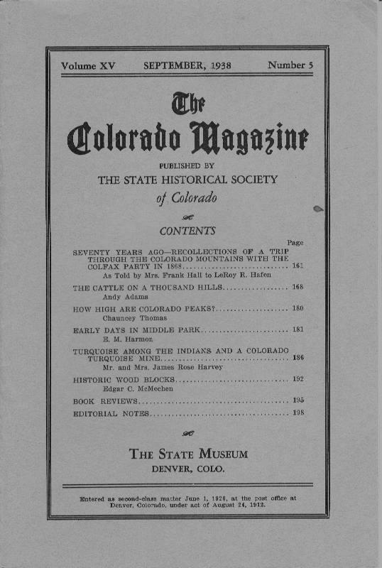 The Colorado Magazine, Vol. XV, No. 5; September, 1938 by Hafen, LeRoy ...