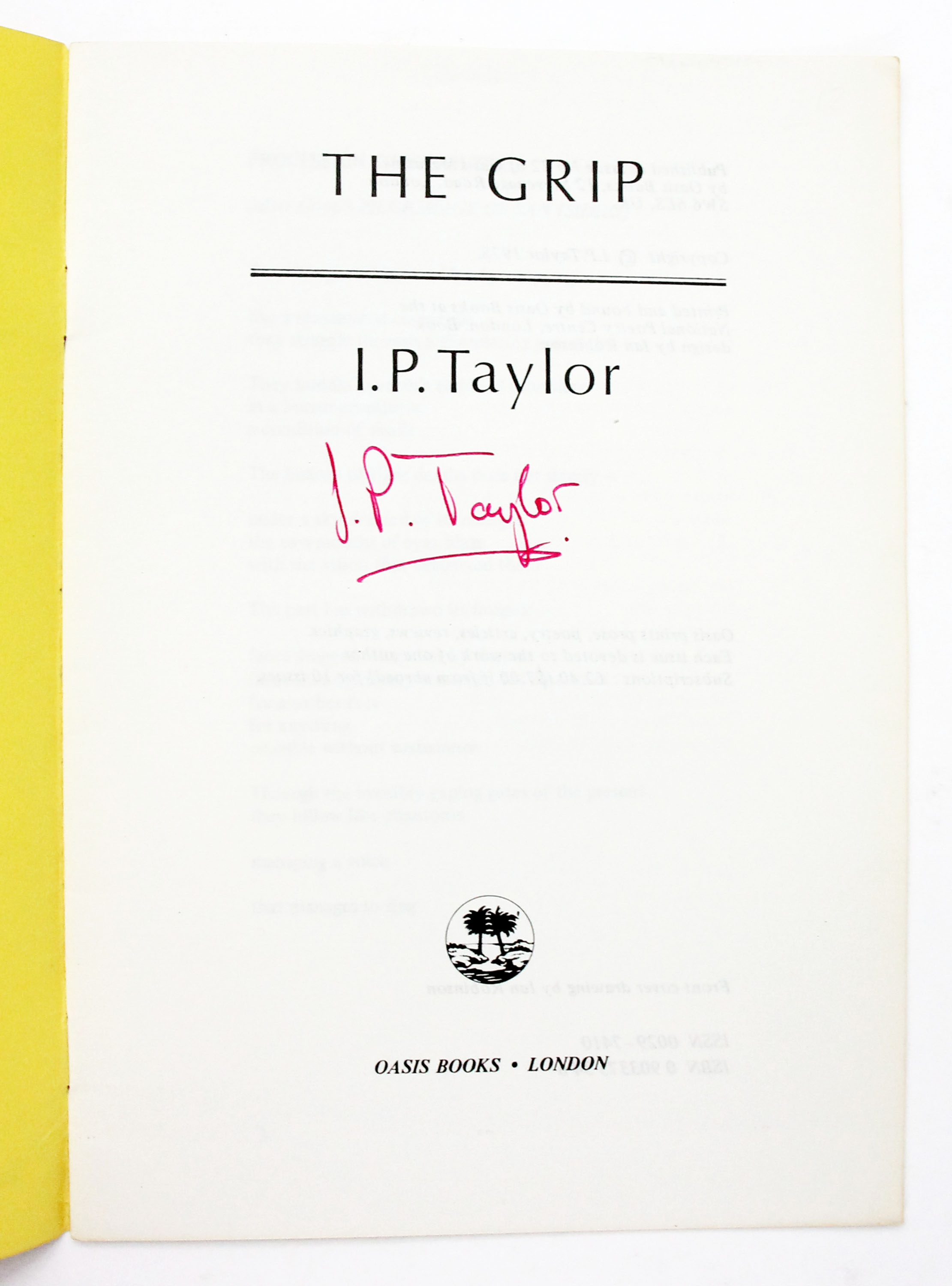 OASIS 22: THE GRIP by TAYLOR, I. P.: (1978) Signed by Author(s ...