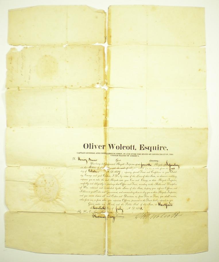 Military Commission Document by Wolcott, Oliver: (1818) Signed by ...