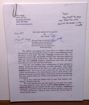 ORIGINAL MANUSCRIPT - THE PIED PIPER OF PLAGUES [SIGNED] by Curran, Tim ...