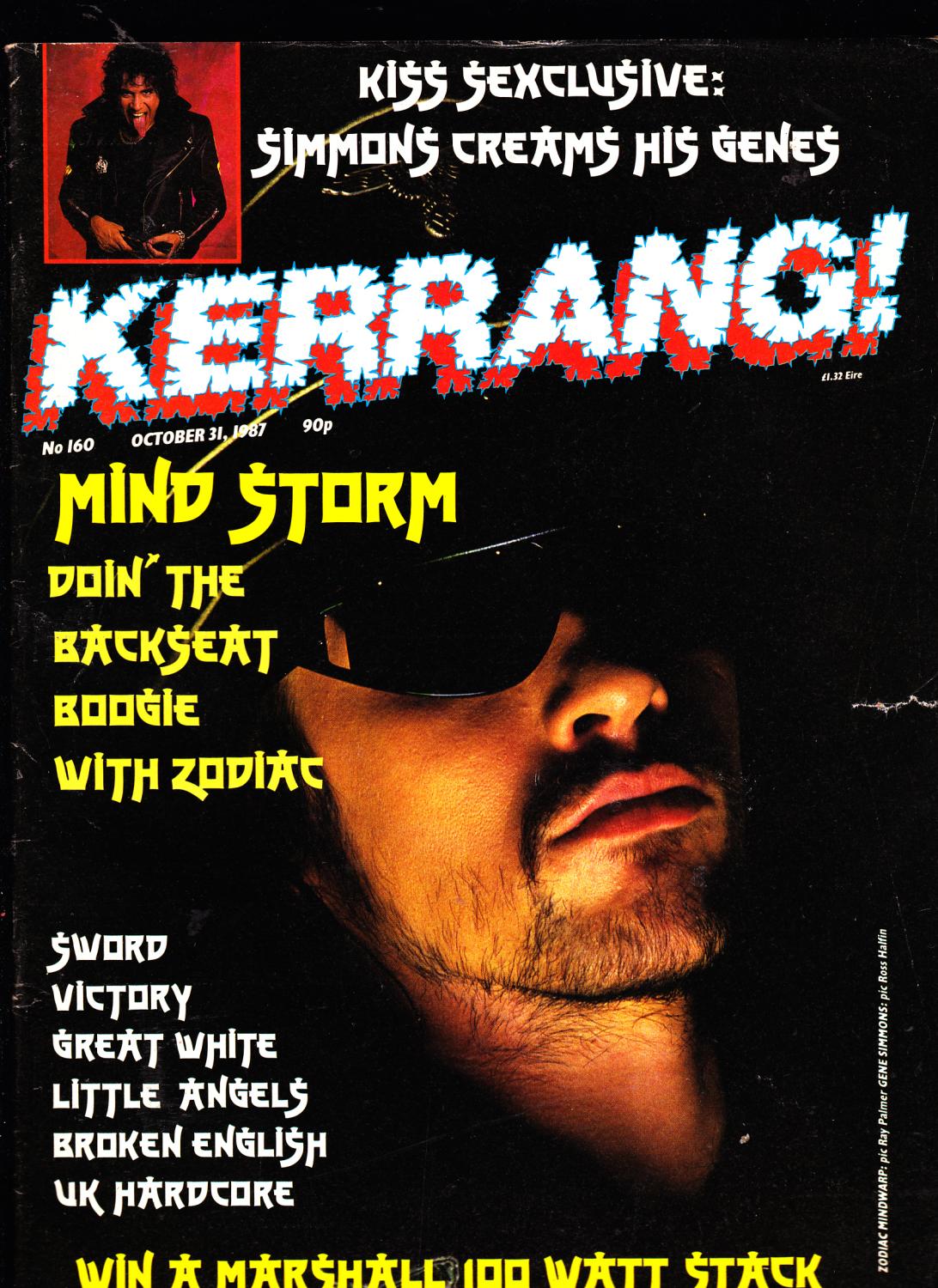 KERRANG Magazine. Number 160. October 31, 1987. Front cover: Zodiac ...