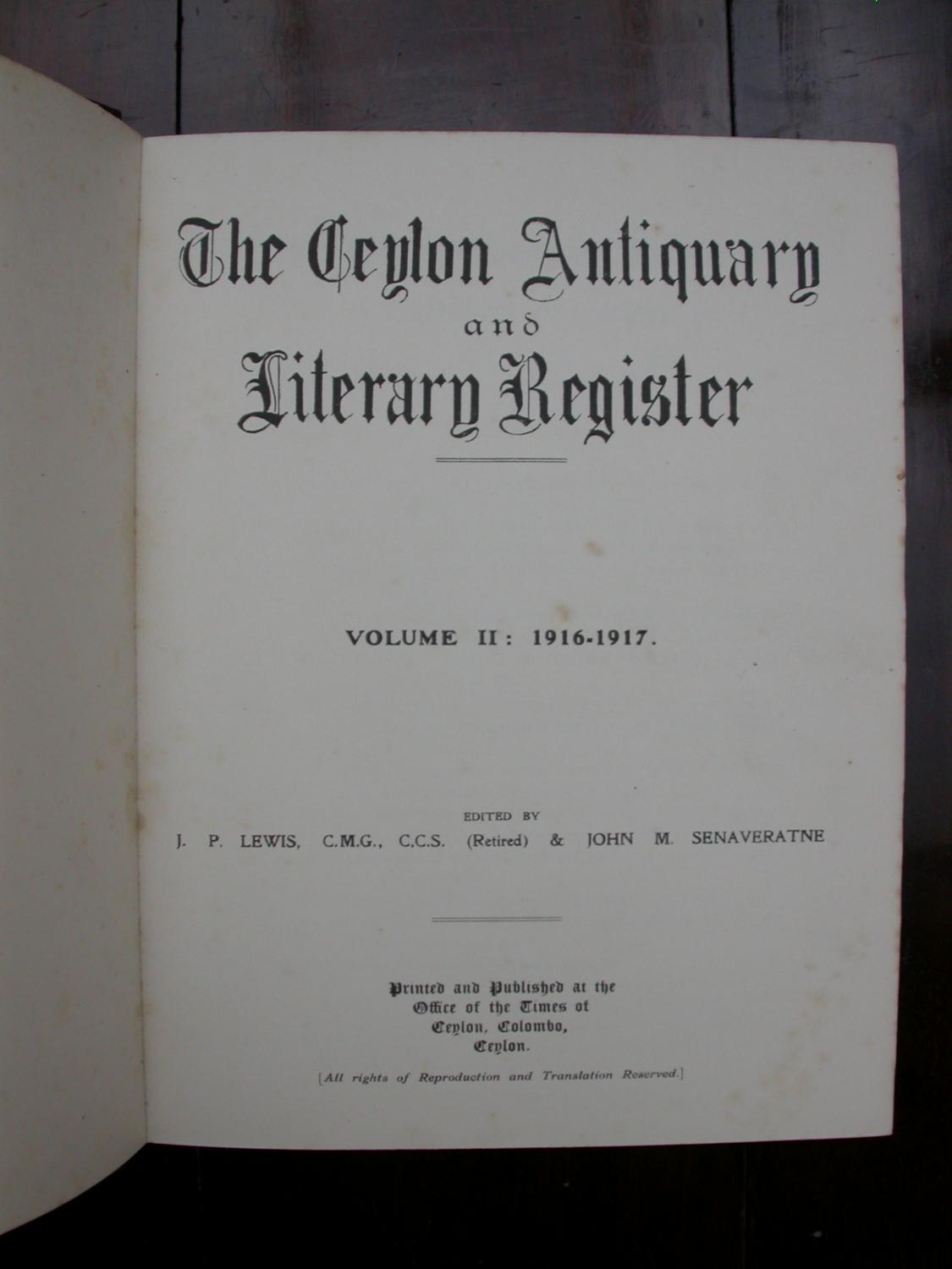 The Ceylon Antiquary and Literary Register. Vol 2: 1916-1917. Parts ...