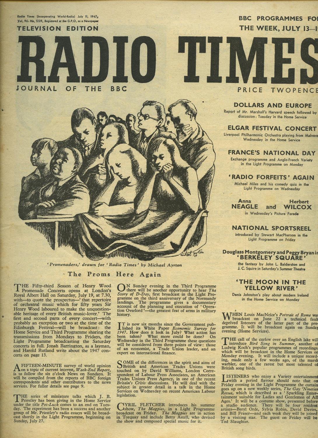 Radio Times; Journal of the BBC Programmes for July 13-19 1947 with ...