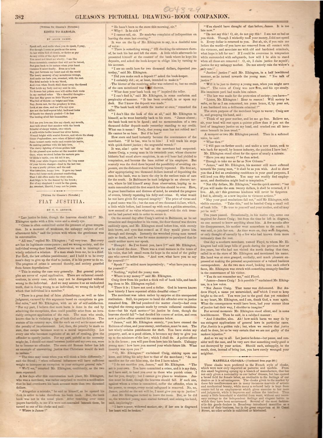 PRINT: "Poem: Edith to Harold:. from Gleason's Pictorial Drawing Room ...