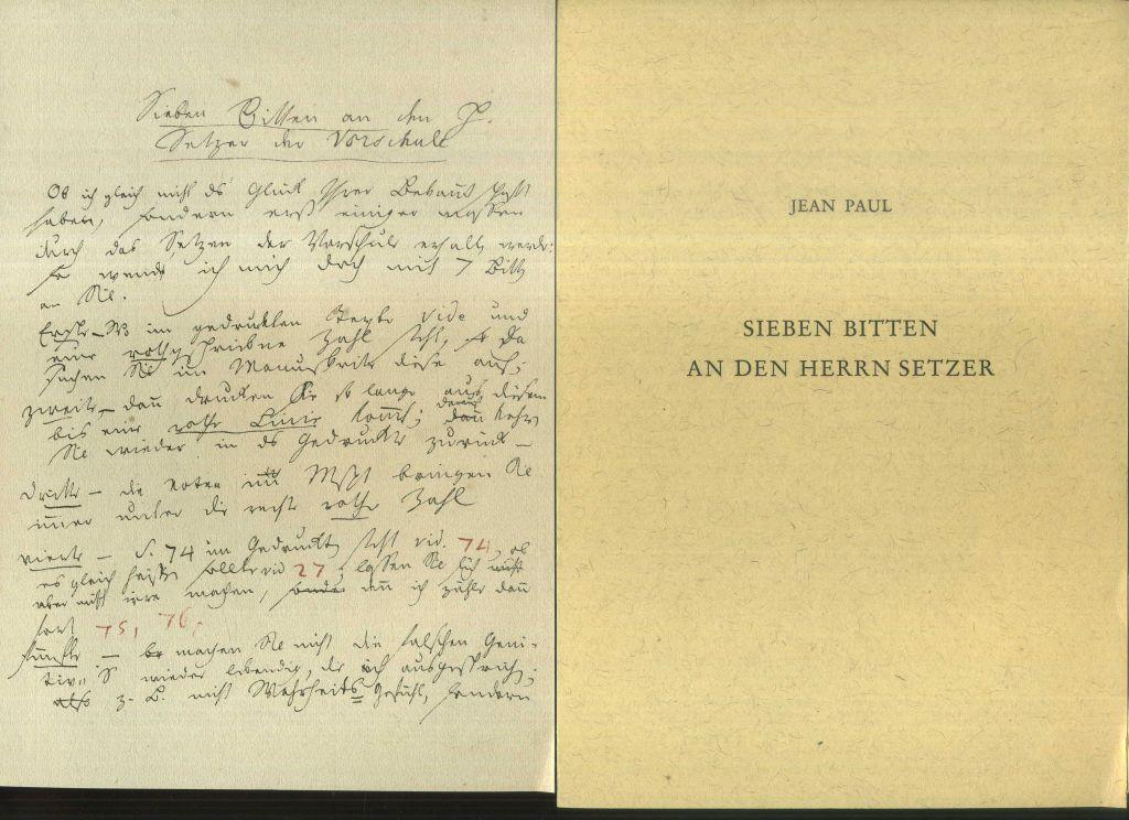 Jean Paul, sieben bitten an den Herrn Setzer. In der Reihe ...